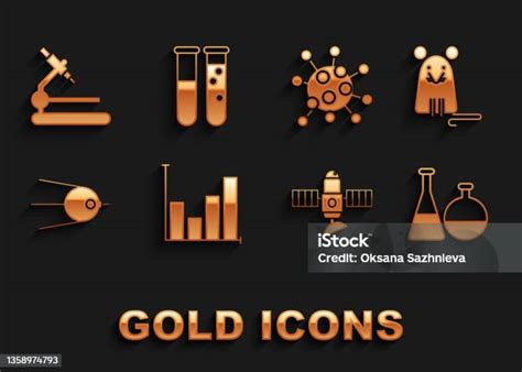 세트 원형 차트 인포그래픽 쥐 테스트 튜브 및 플라스크 화학 실험실 위성 박테리아 현미경 및 아이콘 벡터 0명에 대한 스톡 벡터