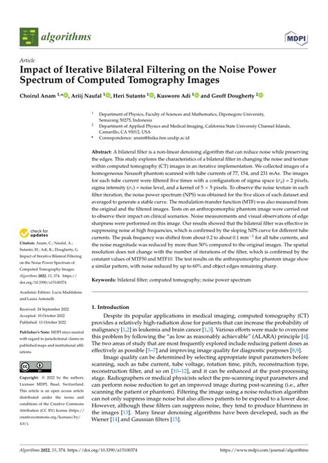 Pdf Impact Of Iterative Bilateral Filtering On The Noise Power