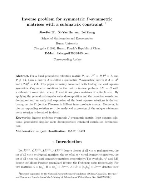 Pdf Inverse Problem For Symmetric P Symmetric Matrices With A
