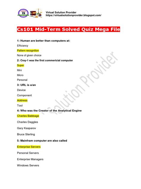 cs101 mid term solved quiz pdf computer data storage solid state