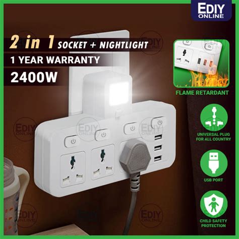 PIN T ADAPORT ADAPTOR ADAPTER UNIVERSAL MULTI SOCKET OUTLET USB PORT NIGHT LIGHT POWER