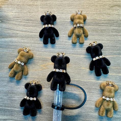 Fuzzy Crowned Bear Straw Cap Topper 2 Color Choices Etsy