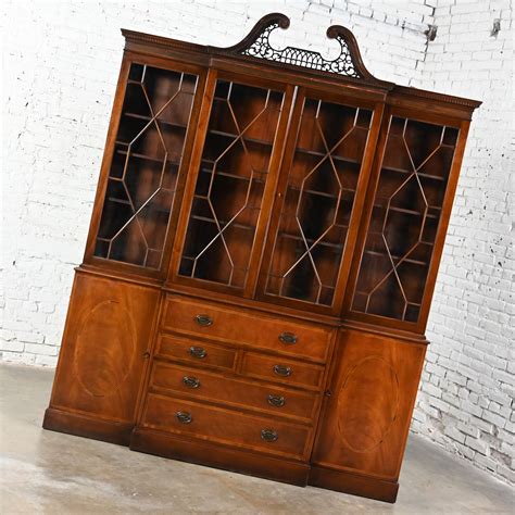 Chinese Chippendale Baker Breakfront Secretary China Cabinet W Pierced