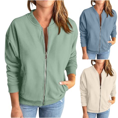 Yugyxl Womens Casual Zip Jackets Trendy Tin Fleece Bomber Jacket Full