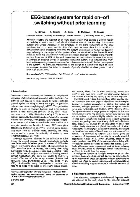 Pdf Eeg Based System For Rapid On Off Switching Without Prior Learning