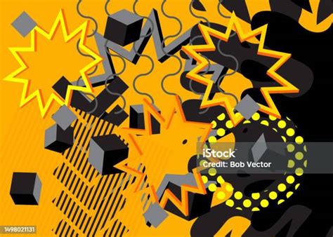 검정색과 노란색 복고풍 모양 템플릿입니다 빈티지 미니멀 기하학적 그래픽 테마 포스터 배너 표지에 대한 추상적인 기하학적 요소