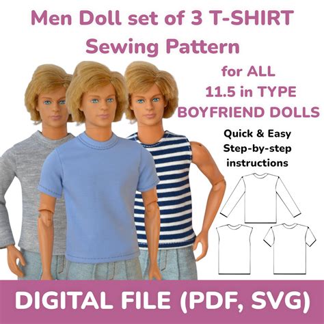 Male Doll T Shirt Sewing Pdf Pattern Set Of 3 Clothes Long Sleeve Diy