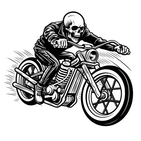 Bold Detailed Skeleton Biker On Motorcycle Tattoo Style Highquality