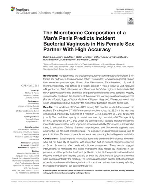 Pdf The Microbiome Composition Of A Mans Penis Predicts Incident Bacterial Vaginosis In His