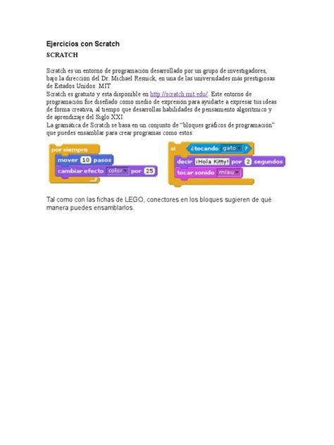 Ejercicios Con Scratch Entorno De Programación Gratuito Pdf Scratch Lenguaje De