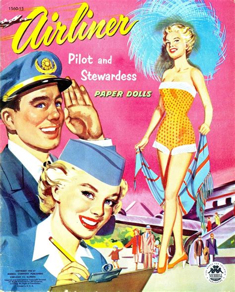 Airliner Pilot And Stewardess Paper Doll Book 1962 9 Pages Aviator