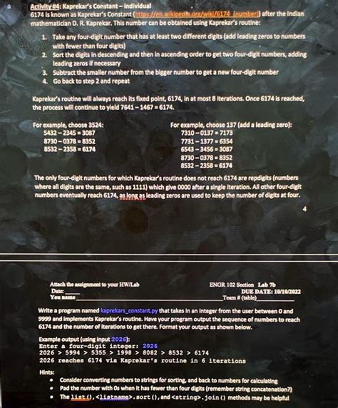 In Python Pls Activity4kaprekars Constant Individual 6174 Is Known As