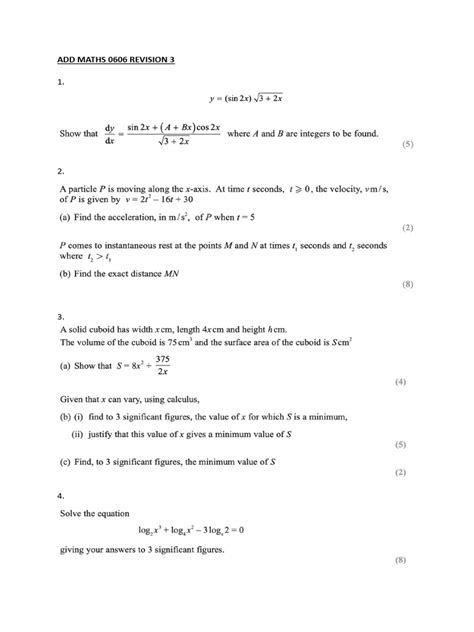 Add Maths 0606 Revision 3 Pdf
