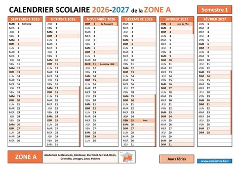 Calendrier Scolaire 2026 2027 Zone A à Imprimer Pdf Gratuit