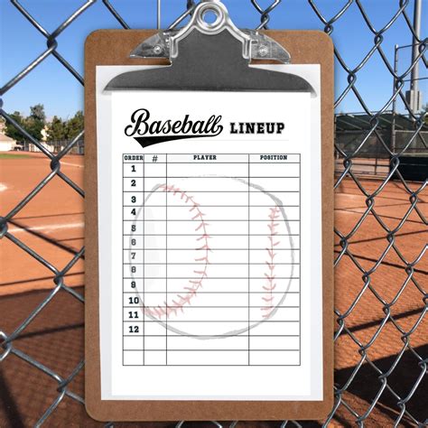Editable Baseball Lineup Printable Team Roster Chart Canva Template
