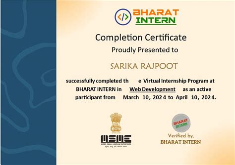 Sarika Rajpoot On Linkedin Internship Webdevelopment Bharatintern