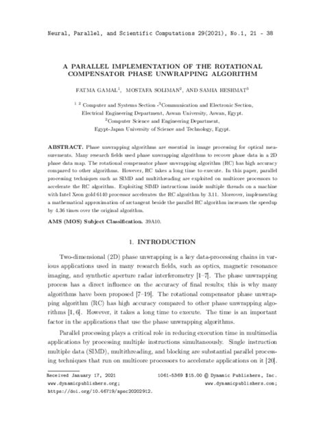 Pdf A Parallel Implementation Of The Rotational Compensator Phase Unwrapping Algorithm