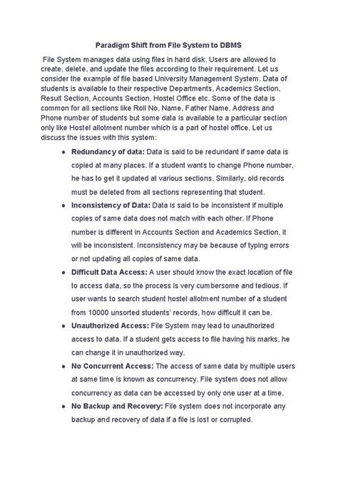 1file System Java Notes Paradigm Shift From File System To Dbms File System Manages Data