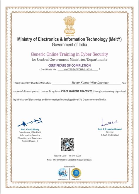 Mayur Dhangar On Linkedin 16092022 Completed A Course On Cyber Hygiene Practices Through