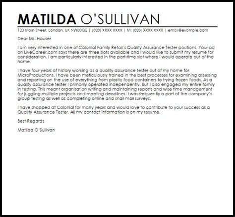 QA Tester Cover Letter Lettering Cover Letter Example Cover