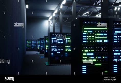 Multiple Rows Of Fully Operational Server Racks Requiring Massive
