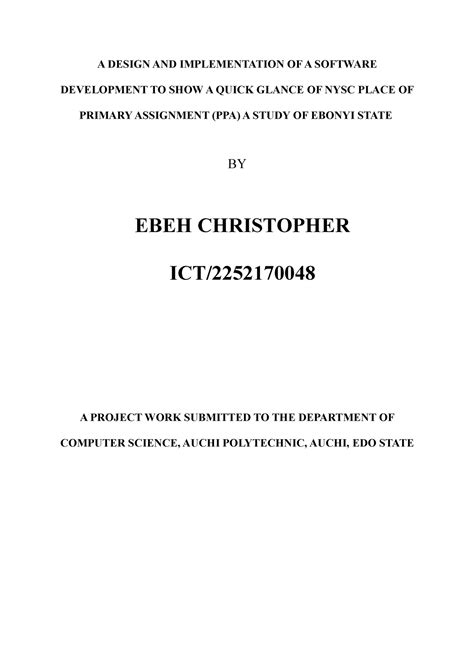 A Design And Implementation Of A Software Development To Show A Quick Glance Of Nysc Place Of