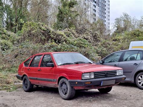 Old Classic Popular Red Veteran German Car Volkswagen Passat From The