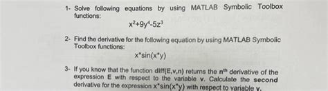 Solved 1 Solve Following Equations By Using Matlab Symbolic