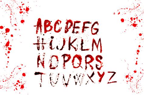 피 묻은 알파벳 범죄 알파벳 피 묻은 스플래터 프레임에 줄무늬와 혈액 얼룩이있는 복근 할로윈 알파벳 피로 쓰여진 편지 공포와 범죄 문자에 대한 스톡 사진 및 기타 이미지
