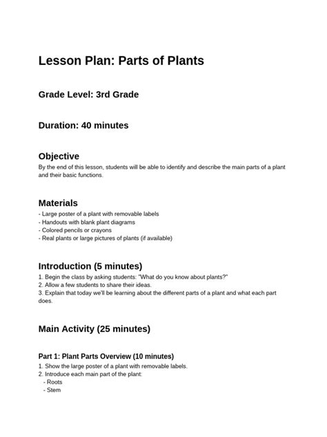 Grade Level 3 Lesson Plan Pdf Plants Root