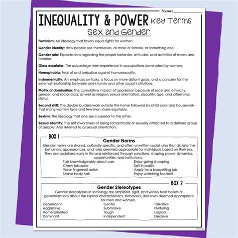 Sex And Gender Sociology Vocabulary Worksheet Gender Norms And Stereotypes
