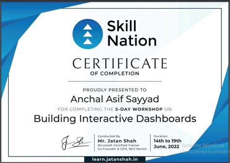 Anchal Asif Sayyad On Linkedin Happy To Share My Building Interactive Dashboard Certificate🤩