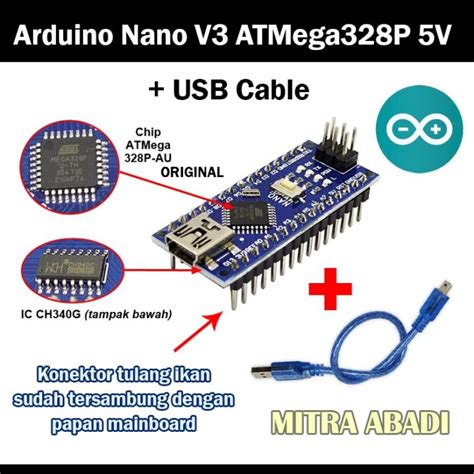 Arduino Nano V3 3 0 Atmega328p Ch340 Ch340g 5v Board Usb Cable Lazada Indonesia