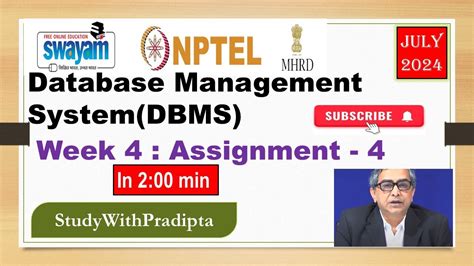 Database Management System Nptel Week 4 Assignment Solution Dbms Week