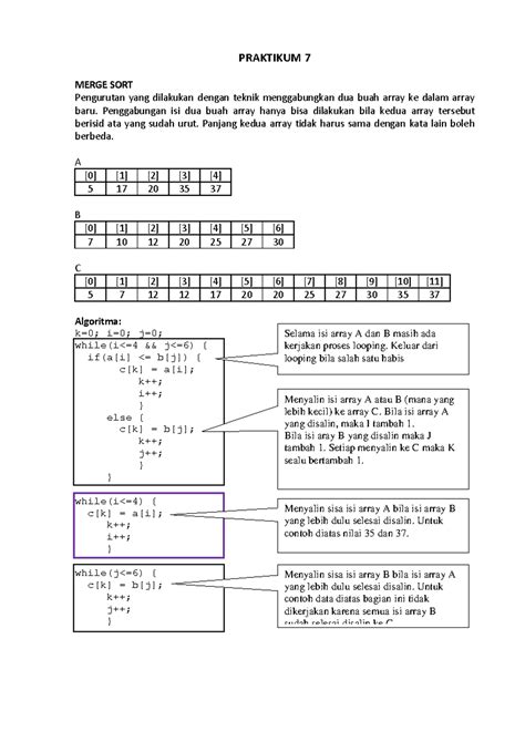 Modul Praktikum Struktur Data Bagian 7 Merge Sort K0 I0 J0 Whilei
