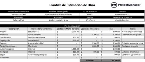 Plantilla De Estimación De Obra Para Excel Descarga Gratis