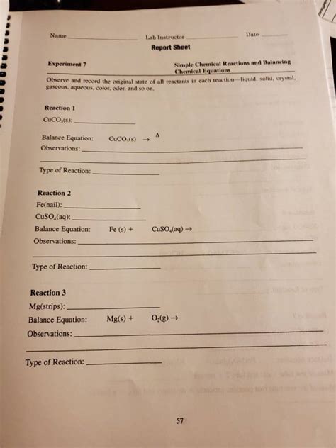 Solved Name Date Lab Instructor Report Sheet Experiment 7 Simple Chemical 1 Answer