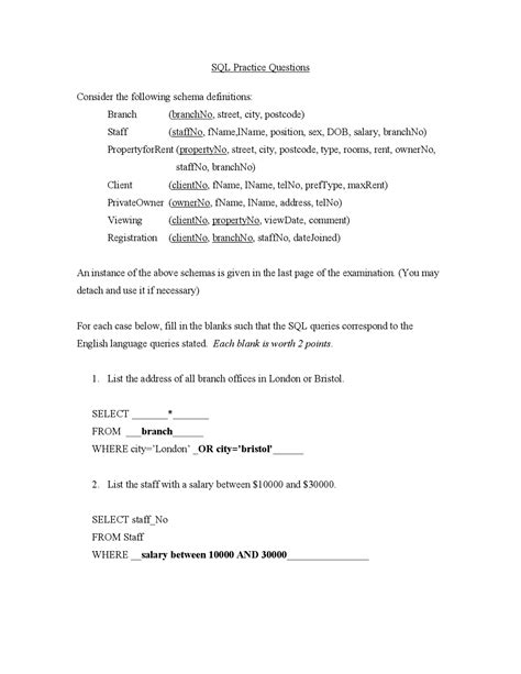 Sample Sql Questions With Answers Docsity