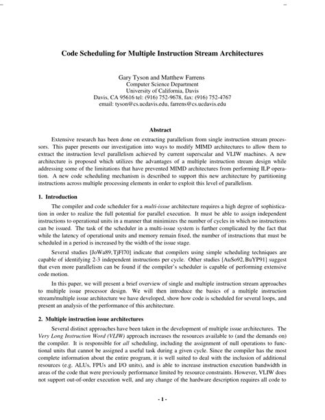 Pdf Code Scheduling For Multiple Instruction Stream Architectures