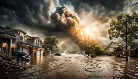 Catastrophic Natural Disaster Flood Scene Premium Ai Generated Image