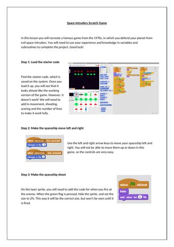 ks3 scratch space intruders game tutorial teaching resources