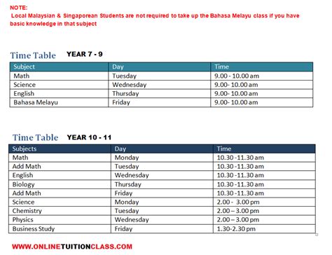 Time Table Online Tuition Class Malaysia IGCSE SPM SAT