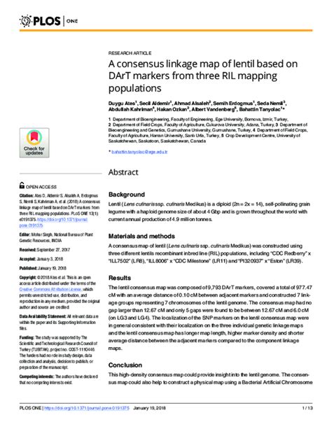 Pdf A Consensus Linkage Map Of Lentil Based On Dart Markers From Three Ril Mapping Populations
