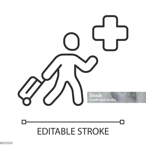 인도주의 이민자 선형 아이콘입니다 난민 도움 수하물이 있는 이민자 해외 여행 가는 선 그림입니다 등고선 기호입니다 벡터 절연 윤곽선 도면 편집 가능한 스트로크 떠남에 대한