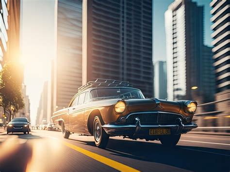 Premium Ai Image Vintage Car Speeding Through Intersection Ai Generative