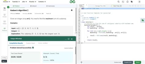 Gfg160 Kadanealgorithm Gfg160challenge Problemsolving
