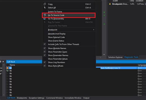 C Visual Studio Call Stack Windows Does Not Display Filename