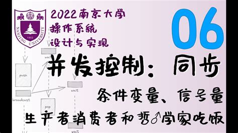 南京大学2022操作系统 p6 并发控制：同步 条件变量、信号量、生产者、消费者和哲学家吃饭问题 youtube