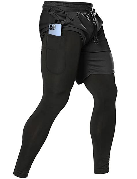 Aolesy Mens 2 In 1 Running Pants Gym Workout Compression Pants For