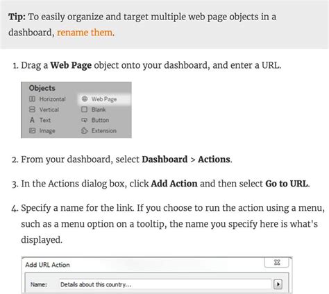 is it possible to deploy a url action on a dashboard object to open a